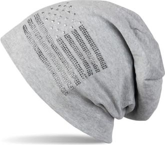 styleBREAKER Bonnet USA Drapeau avec Appliques en Strass, Unisexe, Jersey Léger pour la Transition Printemps Automne, Couleur:Gris