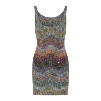 Missoni Femme, Robes, Multicolore, Taille: 36 FR Courte robe &agrave; bretelles en maille zigzag de style grec avec sequins