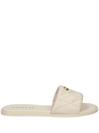Coach sandales en cuir à plaque logo - Tons neutres