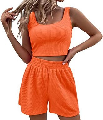 Generic Ensemble Femme Chic et Elegant,Deux pi&egrave;ces Tenues &eacute;t&eacute; Shorts Ensembles 2 pi&egrave;ces sans Manches Correspondant Haut Court et Taille Haute Shorts Gothique 