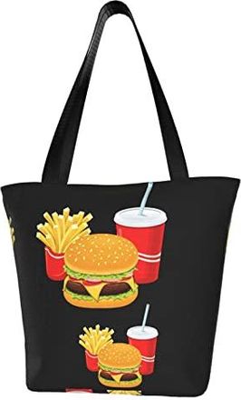 AOOEDM Hamburger frites Cola sac fourre-tout r&eacute;utilisable femmes sac &agrave; main d&eacute;contract&eacute; sacs &agrave; bandouli&egrave;re pour faire les courses &eacute;picerie voyage &agrave; lext&eacute;rieu