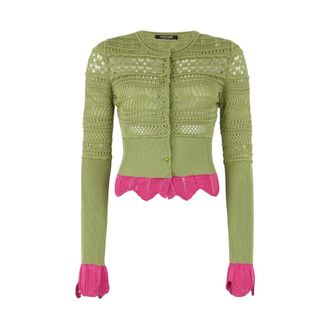 Roberto Cavalli Femme, Pulls, Vert, Taille: 40 FR Gilet en Tricot avec D&eacute;tails Contrast&eacute;s