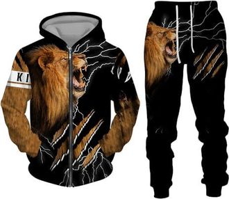 Generic Ensemble de jogging à fermeture éclair intégrale pour hommes et femmes - Imprimé animal - Lion - Loisirs - Sport, 3, XL