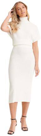 NA-KD Damen Polo Neck Knitted Top Polohemd, Natur, M