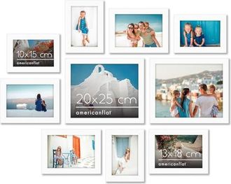 Americanflat 10-teiliges Collage-Bilderrahmen Set Weiß für Wand & Tisch - Zwei 20x25, Vier 13x18 & Vier 10x15 Rahmen - Rahmenset mit Bruchsicherem Glas, Aufhängevo