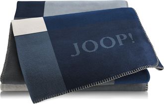 Joop Mosaic Kuscheldecke I samt-weiche Wohn-Decke in Navy-Silber I Sofadecke aus Baumwollmischgewebe | Tagesdecke 150x200cm | nachhaltig produziert in Deut