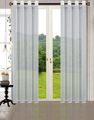 Primavera Uni -20332CN- 2er-Pack Wei&szlig; Vorhang Transparent Gardinen Set Wohnzimmer Voile Vorhang &Ouml;senvorhang HxB 245x140 cm mit Bleibandabschlu&szlig; Wei&szlig;