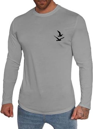 Generic Chemises &agrave; manches longues d&eacute;contract&eacute;es pour homme - Col rond - L&eacute;g&egrave;res et respirantes - Hauts confortables pour le printemps et lautomne - 2026, gri