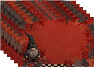 Generic Tischsets 6er Set Herbst Wichtel Rot Rustikal Blätter Rutschfest Waschbar Platzdeckchen Indoor Outdoor Party Platzdeckchen