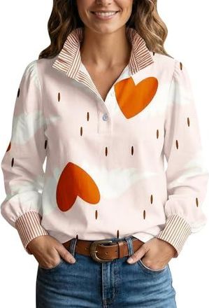 Generic Chemise Femme Chic Et &Eacute;l&eacute;gant Saint-Valentin T Shirt Confortable Manches Longues Blouse Col en V avec Boutons Haut Couleur Unie Chemisier Respirant Pa