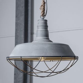 Lightbox dekorative Hängelampe - Pendelleuchte im Industrial Look - Seil ist kürzbar - Metall Grau/Beton - 47cm Durchmesser