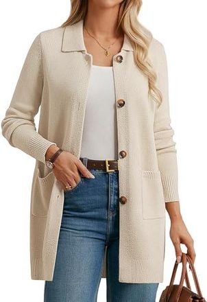 Grace Karin Cardigan décontracté pour femme avec boutons et col à revers en tricot chaud avec poche, Cl172-02/Abricot, L