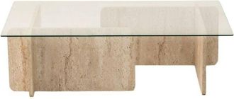 Toilinux Table basse rectangulaire effet travertin et verre