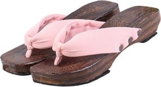 IFUNDOM Sabots Élégants pour Femmes Pantoufles Japonaises en Bois de Paulownia Talon Haut Couleur Rose Pur Taille 37 Sandales DÉté Confortables pour Usage Quo
