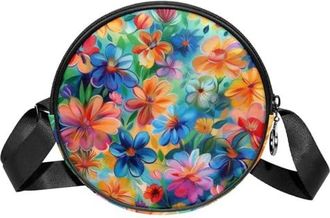 Generic Petit sac &agrave; bandouli&egrave;re rond pour femme, sac &agrave; bandouli&egrave;re &agrave; motif floral avec fermeture &eacute;clair, bretelles r&eacute;glables, sac &agrave; main rond d&eacute;contract&eacute; pour