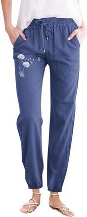 Generic Pantalon en coton et lin pour femme - Jambe large - Pantalon de plage d&eacute;t&eacute; pour femme - Confortable - Pantalon de yoga Palazzo XIYU26031, bleu, 3XL