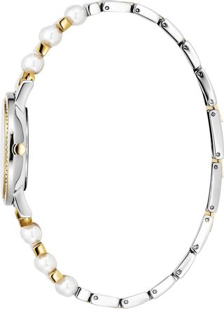 Julie Julsen Damenuhr Edelstahl bicolor mit synth. Perlen wei&szlig;