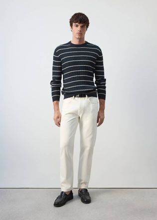 Mango Jersey en m&eacute;lange de coton et lyocell &agrave; maille torsad&eacute;e bleu marine - Homme - XXL - MANGO MAN