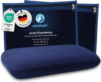 Casimum Jersey Kissenbezug aus Baumwolle für Nackenstützkissen mit Reißverschluss - Abnehmbarer Schonbezug für Kopfkissen 70x40 cm, blau