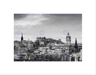 Wee Blue Coo Photo Cityscape Edinburgh Castle Rooftops Black White Framed Art Print B12X13290