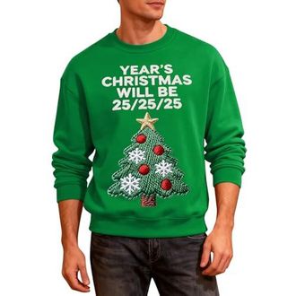 Generic Sweat-shirt de Noël moche pour homme - Imprimé 3D - Manches longues - Col rond - Imprimé amusant - Sans capuche - Coupe ample - Pour fête de vacances 