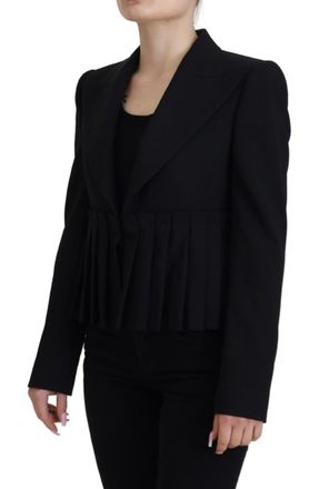Dolce & Gabbana Womens Black Single Breasted Fit Blazer Wool Jacket Virgin Elastane Clothing