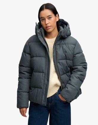 Superdry doudoune &agrave; capuche premium &agrave; carreaux olive/marine-bleu marine