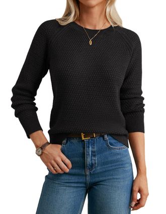 Grace Karin Pullover Damen Langarm Merino Wolle Blend Rundhal Hakelnadel Strickpullover Regular-Fit Schwarz XL
