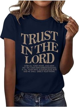 Generic Trust in The Lord Hauts pour femmes graphique 2025 coupe ample t-shirt mignon lettre t-shirt d&eacute;contract&eacute; sortie religieux tendance 2025 t-shirts solid