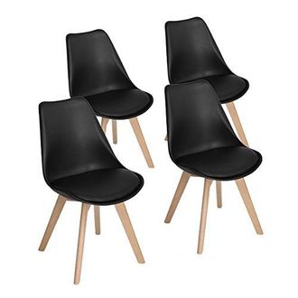 Eggree Lot de 4 chaises pour salle &agrave; manger/bureau, avec pieds en h&ecirc;tre massif, sans accoudoirs, rembourr&eacute;es, au design pour un confort maximum, noir