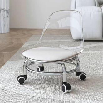 Generic Tabouret roulant bas en m&eacute;tal acrylique - Si&egrave;ge &agrave; roulettes confortable avec dossier et roues pivotantes &agrave; 360 degr&eacute;s pour la maison, le bureau, le ja