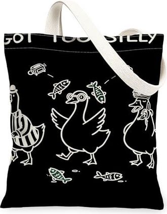 Generic Sacs fourre-tout en toile motif animal insolite, sacs d&eacute;picerie r&eacute;utilisables, l&eacute;gers et lavables avec bandouli&egrave;re, noir, 13x15 Inch