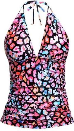 Yonique Haut tankini dos nu sans bas &agrave; col en V pour femme, L&eacute;opard color&eacute;., Taille M