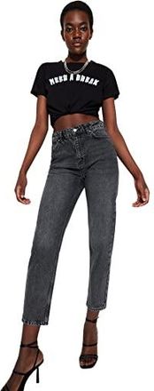 Trendyol Women High Waist Wide Leg Mom Jeans Pantalons, Anthracite, 34 Femme