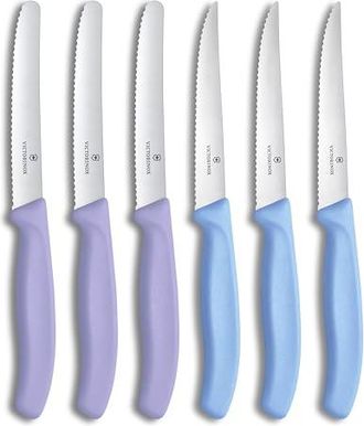 Victorinox by Swiss Army Swiss Classic, Frühstücksmesser & Steakmesser Set, 6teilig, Scharfe Klinge, Wellenschliff, 11cm, Rostfreier Stahl, Farbig