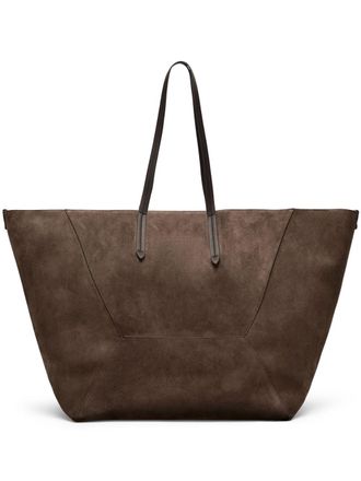 Brunello Cucinelli grand sac porté épaule BC Duo en daim - Marron