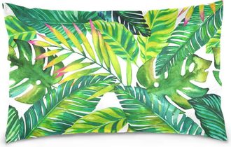 Linomo Kissenbezug 40x60 cm, Tropisch Grün Blätter Dekorative Kissenbezug Kissenhülle für Couch Sofa Bett Hause