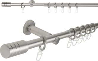Metablo Gardinenstange ausziehbar 1-Lauf Wandmontage Vorhangstange Fenster, Teleskopgarnitur inklusive Träger und Endstücke Komplettgarnitur 16/19mm Edelstahl