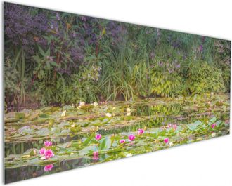 Wallario K&uuml;chenr&uuml;ckwand aus Glas 125 x 50 cm, Motiv: Bl&uuml;hender Seerosenteppich | Spritzschutz abwischbar & pflegeleicht