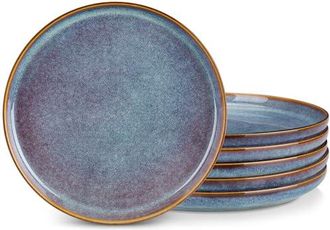 VANCASSO Série PLAYA Lot de 6 Assiettes Plates en Grès 26 cm - Va au Micro-Ondes, Four et Lave-Vaisselle - Gris Bleu Émaillé, Design Élégant et Résistant