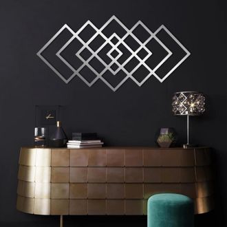 Generic Schwarzes, quadratisches geometrisches Wandbild aus Metall, gro&szlig;es luxuri&ouml;ses Wandbild aus Metall f&uuml;r B&uuml;ro oder Einweihungsparty, Moderne quadratische