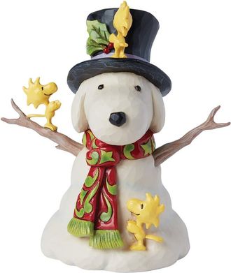Enesco Peanuts by Jim Shore Woodstock Building a Snoopy Schneemann-Figur, Kunstharz, handgefertigt, bemalt, Sammlerstück, Peanuts, Snoopy, Weihnachten, Heimd