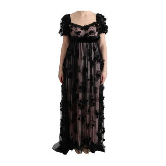 Dolce & Gabbana Schwarzes Pinkes SeidenapplikationsShiftkleid - - Dresses - Damen - Schwarzk - XS