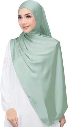 Lina & Lily Maxi Foulard Hijab Femme Musulmane en Satin (Vert Sauge)