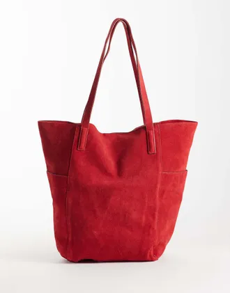 Mango Sac cabas souple en daim 100% - Rouge