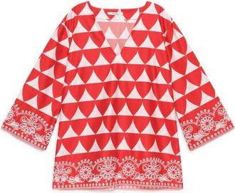 Maliparmi Maliparmi, Femme, Blouses et Chemises, Rouge, Taille: 38 FR Optical Broderie Shirt