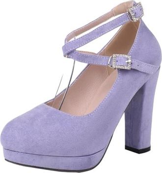 SJJH Plateforme Mary Jane Escarpins pour femme Talon 10,5 cm | En daim synth&eacute;tique avec lani&egrave;res | Semelle en caoutchouc antid&eacute;rapante pour le quotidien, l