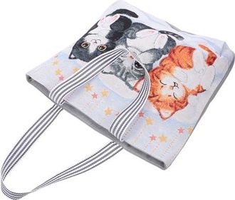 BESPORTBLE Abaodam Sac Fourre-tout Femme Coton et Lin avec Broderie Chat Grand Cabas R&eacute;sistant pour Courses Voyage et &Eacute;cole Design Vintage Polyvalent et Fermetur