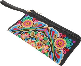 Valiclud Pochette Boh&egrave;me Brod&eacute;e &agrave; Fleurs Fermeture &Eacute;clair, Paquet de Soir&eacute;e Ethnique Compact pour Femme, Porte-Monnaie L&eacute;ger Multi-Usage Voyage, F&ecirc;te et Saint-
