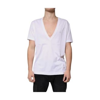 Dolce & Gabbana Baumwoll-T-Shirt mit V-Ausschnitt - - Tops - Herren - Wei&szlig; - XL